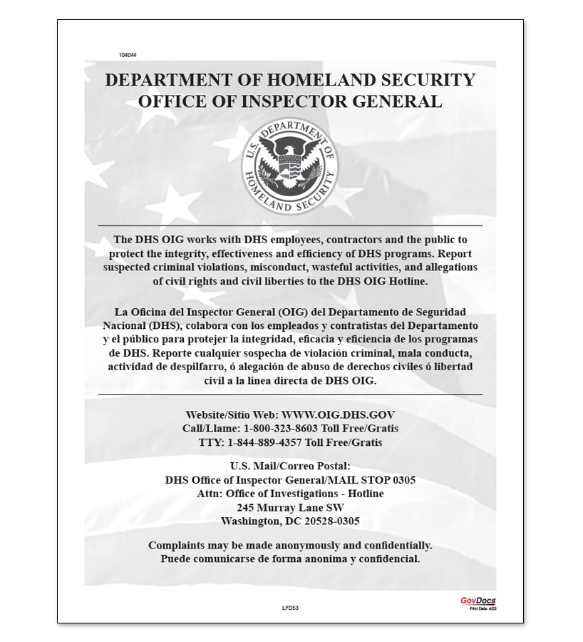 Product: Department of Homeland Security Whistleblower Poster