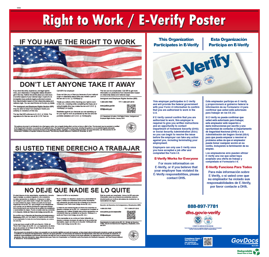 Product: Federal Right to Work With E-Verify Poster